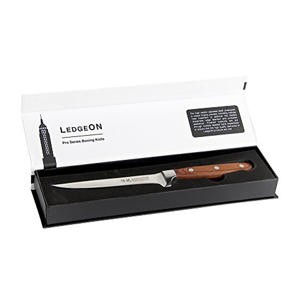 LedgeON 6" Professional Boning Knife - Pro Series - High Carbon Stainless Steel Blade - Wood Handle