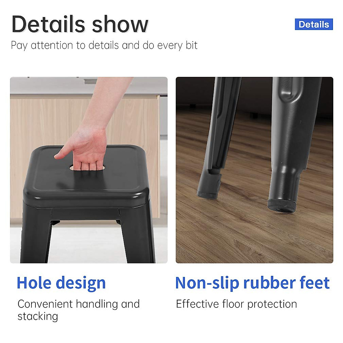 Vnewone 30 Inches Metal Bar Stools Set of 4 Counter Height Barstools Stackable Metal Chairs High Backless Dining Stool Bar Chair for Indoor Outdoor Patio Home Kitchen Black