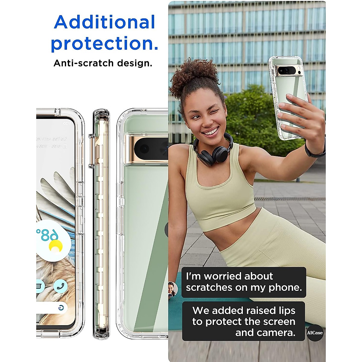 AICase Google Pixel 8 Pro Case Clear Full Body Rugged with [Tempered Glass Screen Protector] Bumper Slim Soft Silicone Heavy Duty Protection Shockproof Cover for Google Pixel 8 Pro 2023_4