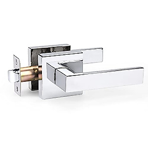 DECORITEN 5 Pack Heavy Duty Passage Door Levers Polished Chrome Interior Door Handles with Square Rosette, Straight Keyless Door Locks for Closet Hallway