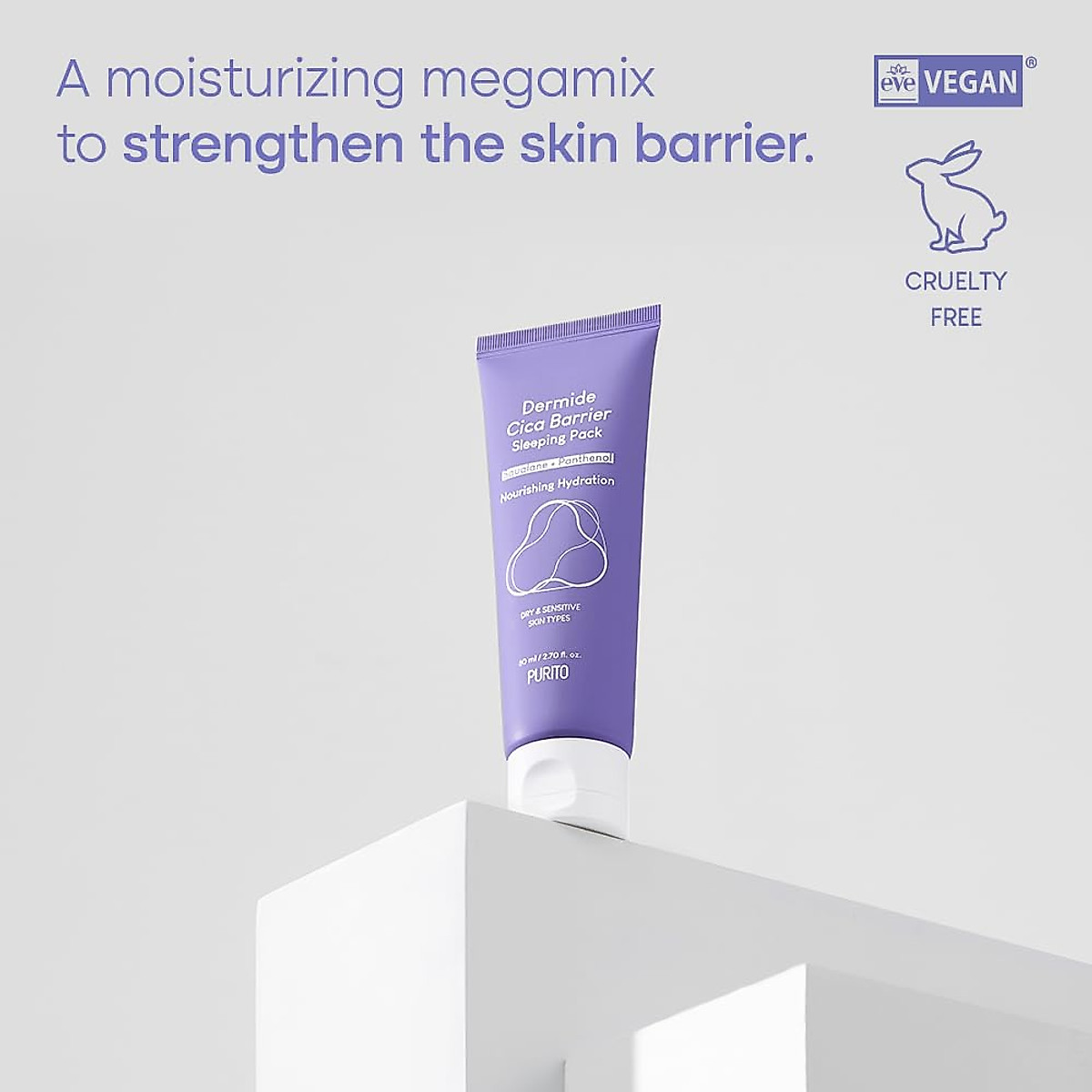 PURITO Dermide Cica Barrier Sleeping Pack 2.7 fl.oz / 80ml ceramide and centella, night cream, sensitive type, moisture pack