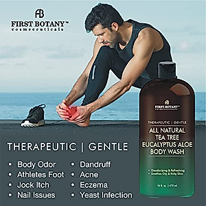 ALL Natural Tea Tree Body Wash - Fights Body Odor, Athlete’s Foot, Jock Itch, Nail Issues, Dandruff, Acne, Eczema, Shower Gel for Women & Men, Eucalyptus Aloe Skin Cleanser / body soap-16 fl oz
