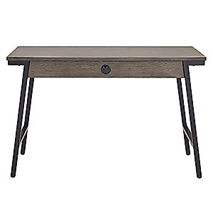 Leick Home 11400-GR Empiria Mixed Metal and Wood Computer Desk with Dropfront Keyboard, 1-drawer, Gray