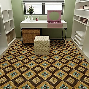 Yenhome 15 Tiles Brown Peel and Stick Floor Tile Bathroom Vinyl Flooring 12"x12" Floor Tiles Peel and Stick Waterproof Flooring Tiles Stick on Floor Tiles for Bedroom Kitchen Wood Plank Flooring