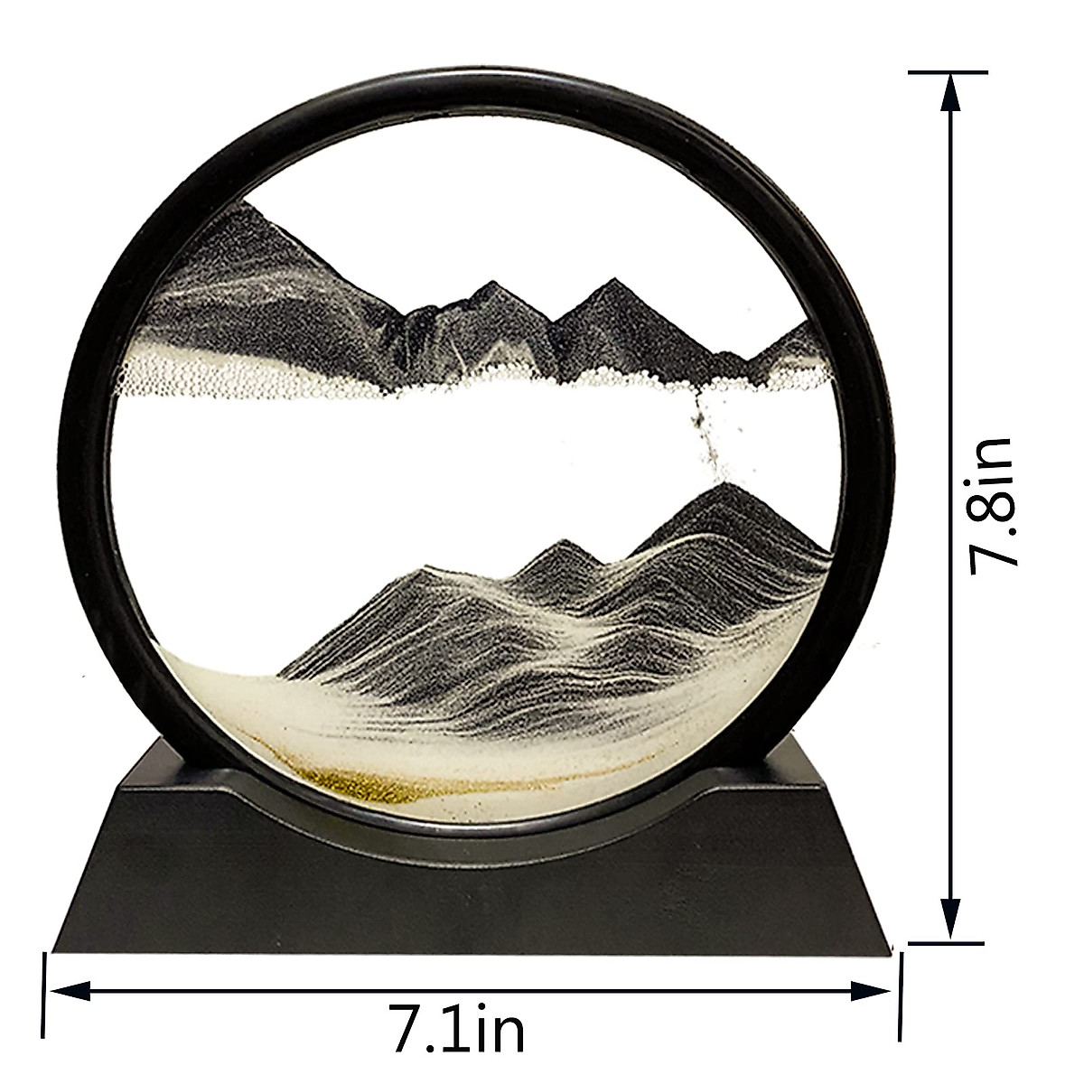 HYUGF Moving Sand Art Picture Decor, 3D Deep Sea Sandscape Liquid Motion, Round Glass Frame Display Flowing Sand Relaxing Gift for Kids Adults Home Office Work Desktop Decoration Toy (Black, 7")