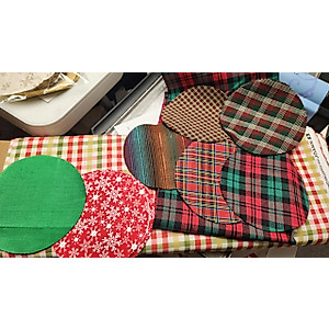 Nakpunar 12 pcs 6 inch Christmas Fabric Jar Covers with Twine Ties (Assorted Fabric in Red and/or Green Homespun Plaids, 6" straight sided)