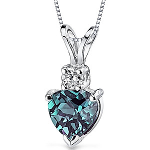 PEORA 14K White Gold Created Alexandrite with Genuine Diamond Pendant for Women, Color-Changing Solitaire, 1 Carat Heart Shape AAA Grade