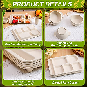 Bokon 24 Pcs Divided Plate for Kid Adult Wheat Straw Lunch cutlery Set Toddler Dinnerware Microwave Safe Picnic School(Beige)