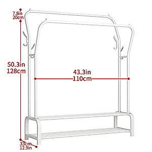 ACCSTORE Garment Rack Drying Rack Freestanding Hanger Double Rails Bedroom Clothing Rack with 2-Tier Lower Storage Shelf,White