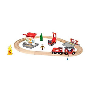 BRIO 33815 Rescue Firefighter Set | 18 Piece Train Toy Set with Fire Truck and Accessories | Kid-Friendly Wooden Tracks | Ideal for Toddlers Aged 3 and Up
