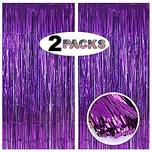 Purple Backdrop Curtains for Party Supplies - 6.5x6.5 ft, Pack of 2 | LILF Foil Fringe Curtain Streamers Tinsel Backdrop for Birthday Bachelorette Party Decorations Photo Booth Props