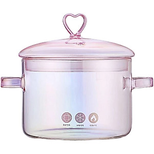 HANABASS Glass Saucepan with Cover Clear Cooking Pot Stovetop Stew Lid Handmade Casserole Double-Handle Cookware for Pasta Noodle Soup Milk Pink 20x15cm (T499B0RGY1RI28W15C10O)