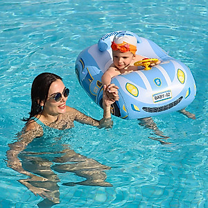 Swimbobo Toddler Pool Float with Seat Boat Inflatable Ride-on Car for Kids Outdoor Toys(Blue Sport Car)