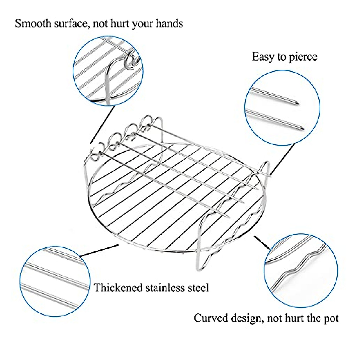 Air Fryer Rack Air Fryer Accessories 8'' Set of 3 Multipurpose Double Layer Rack with Skewer Round Cooking Rack Toast Rack Compatible with XL Air Fryer