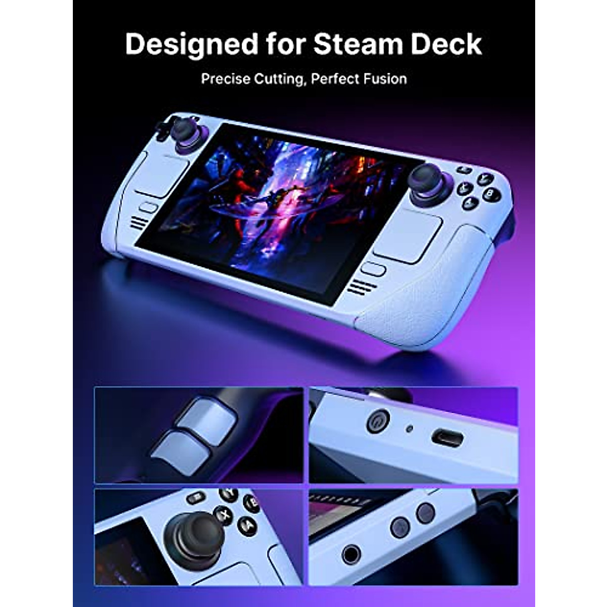 JSAUX Skin Stickers Set for Steam Deck/Steam Deck OLED, Vinyl Skin Decal Sticker, Anti-Slip Grip Sticker, Touchpad Stickers, Thumb Grip Caps, Protective Full Wrap Sticker for Steam Deck-White