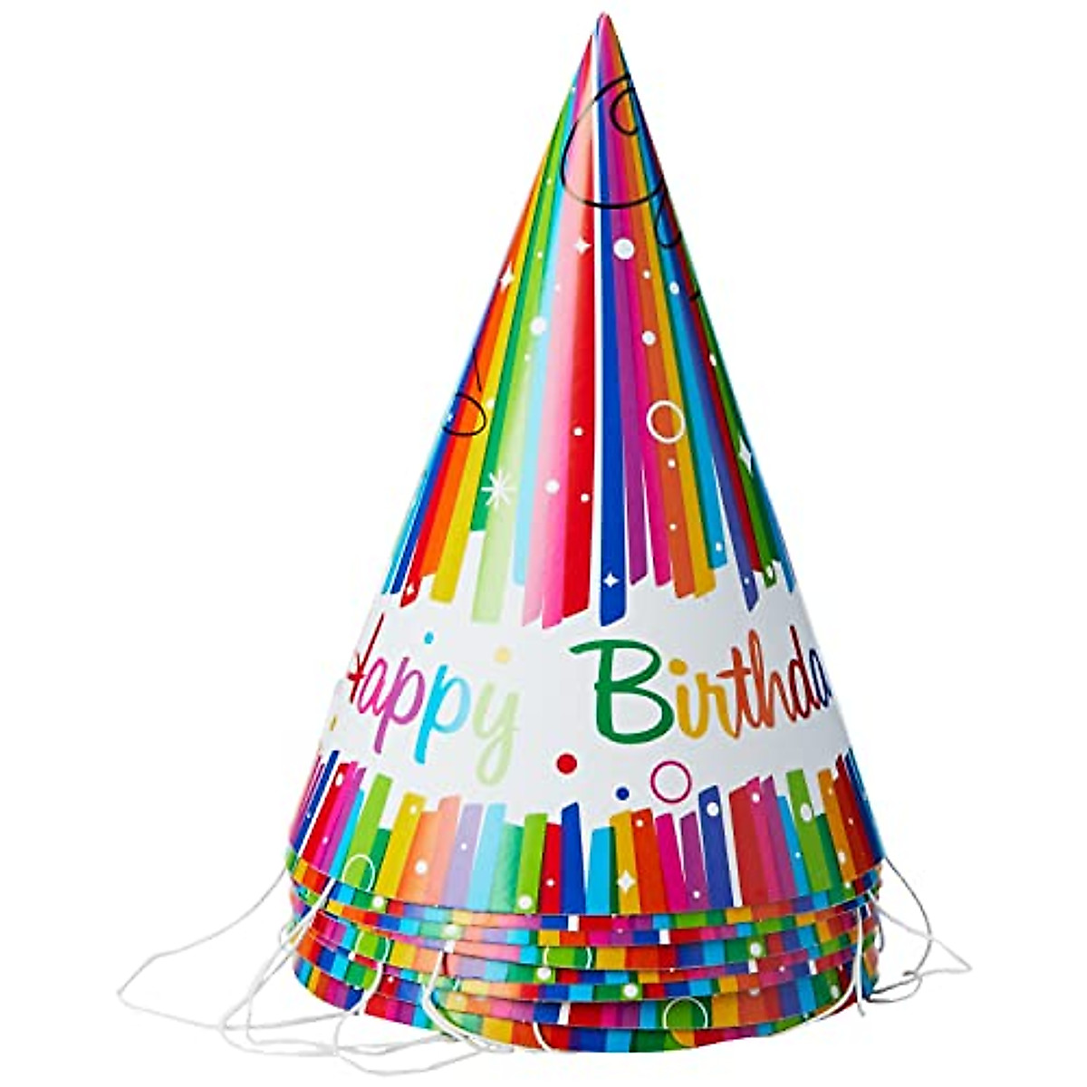 Multicolor Rainbow Ribbons Birthday Paper Party Hats (Pack Of 8) - Vibrant Paper Hats, Perfect For Kids & Adults - One Size Fits All