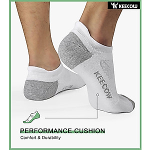 KEECOW Performance Comfort No Show Ankle Cushion Socks For Men & Women, Athletic, Tab, Short, Socks For Running, Walking, Outdoor (Medium, White (6 Pairs))