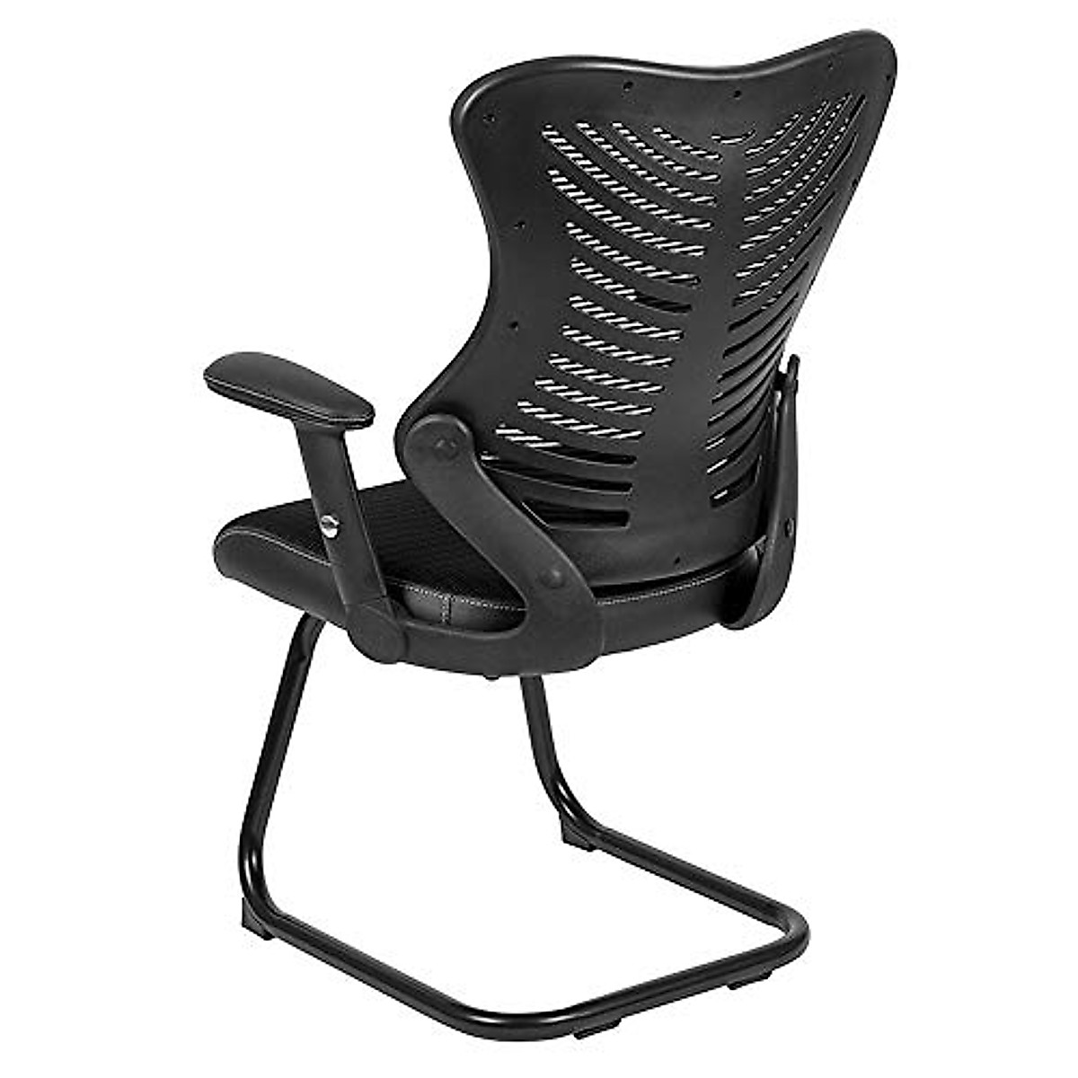 Flash Furniture Kale Designer Black Mesh Sled Base Side Reception Chair with Adjustable Arms