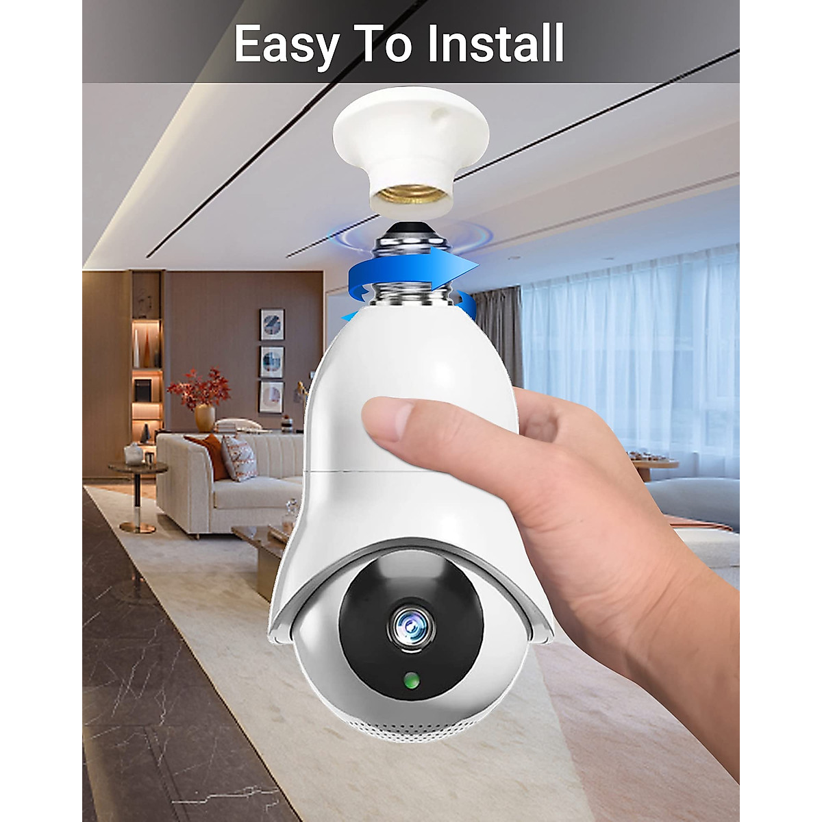 bluedery Light Bulb Camera 2.4GHz & 5G WiFi, 1080P E27 Light Bulb Camera Security Camera, Indoor 360°Home Security Cameras, Full Color Day and Night, Smart Motion Detection, Two-Way Audio