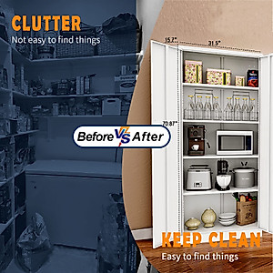 Yizosh Metal Garage Storage Cabinet with 2 Doors and 5 Adjustable Shelves - 71" Steel Lockable File Cabinet,Locking Tool Cabinets for Office,Home,Garage,Gym,School (White)