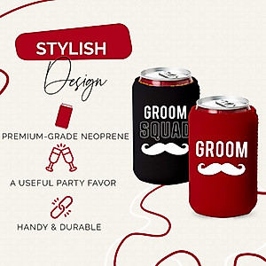 Your Dream Party Shop Groom and Grooms Squad Bachelor Party Can Coolers, Set of 12 Beer Can Coolies, Perfect Bachelor Party Decorations and as Grooms Men Gifts (Red)