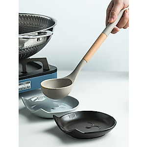 Miamolo Spoon Rest for Stove Top, 5.12 Inches Ceramic Spoon Holder for Kitchen Counter, Cat Cooking Utensil Rest for Spatula Spoons Ladles, Farmhouse Kitchen Decor, Black