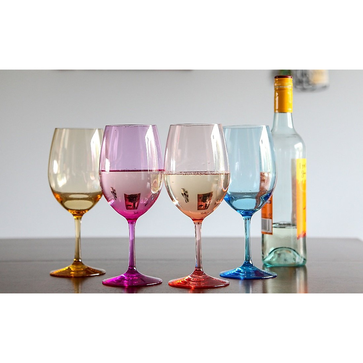 Lily's Home Unbreakable Acrylic Wine Glasses, Made of Shatterproof Tritan Plastic and Ideal for Indoor and Outdoor Use, Reusable (Multi - Light)
