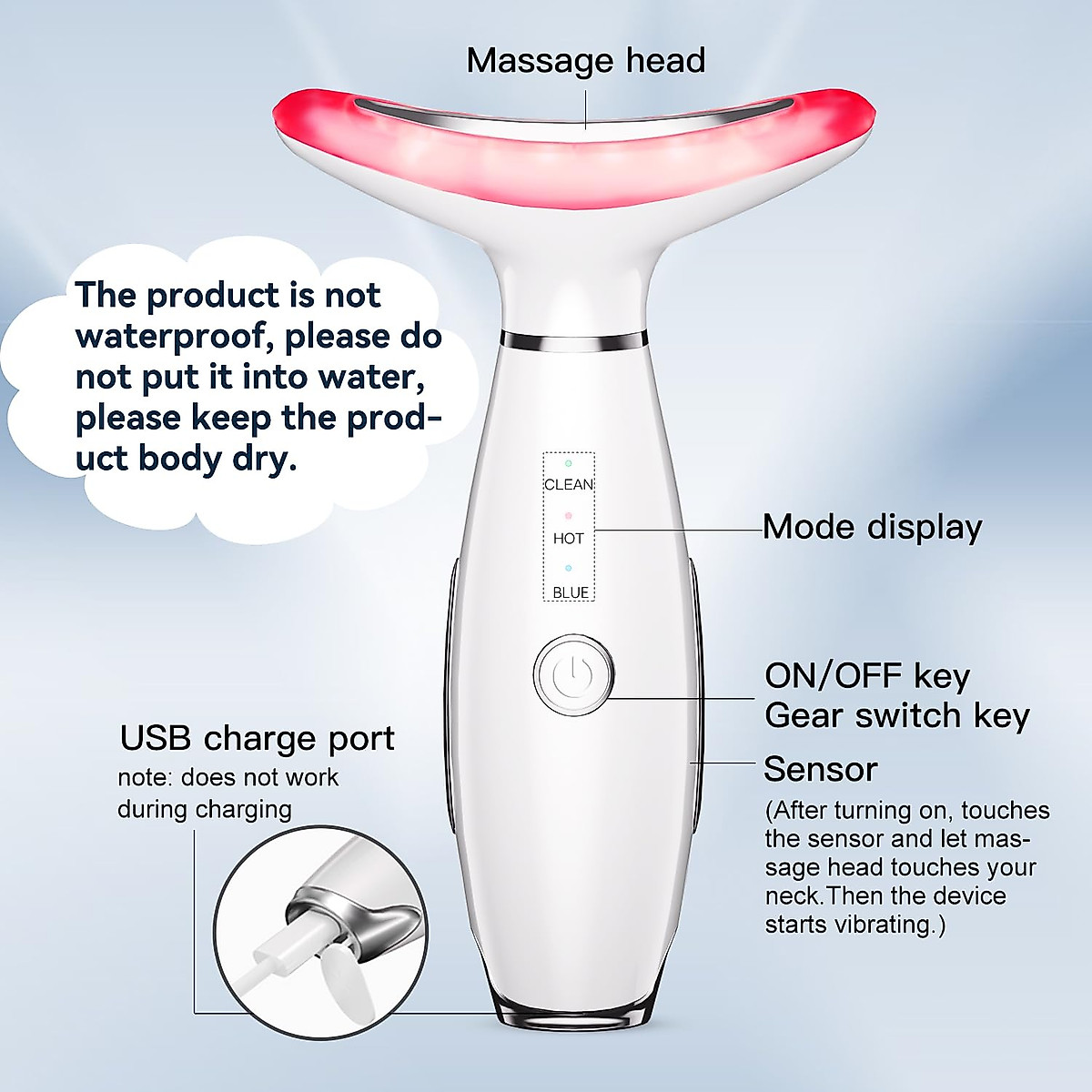 3-in-1 Beauty Massager for Face and Neck, Based on Triple Action LED, Thermal, and Vibration Technologies for Skin Care,Improve,Firm,Tightening and Smooth