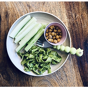 melii Caterpillar Spoon and Fork Utensil Set for Toddlers - BPA-Free Silicone and Stainless Steel Kids Utensils - Ergonomic, Easy-Grip Design for Fun & Safe Eating for Children