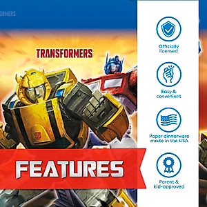 Transformers Birthday Party Supplies | Serves 16 | Transformers Party Supplies | Transformer Tablecover, Plates, Napkins, Cups, Tattoo Party Favors, Button