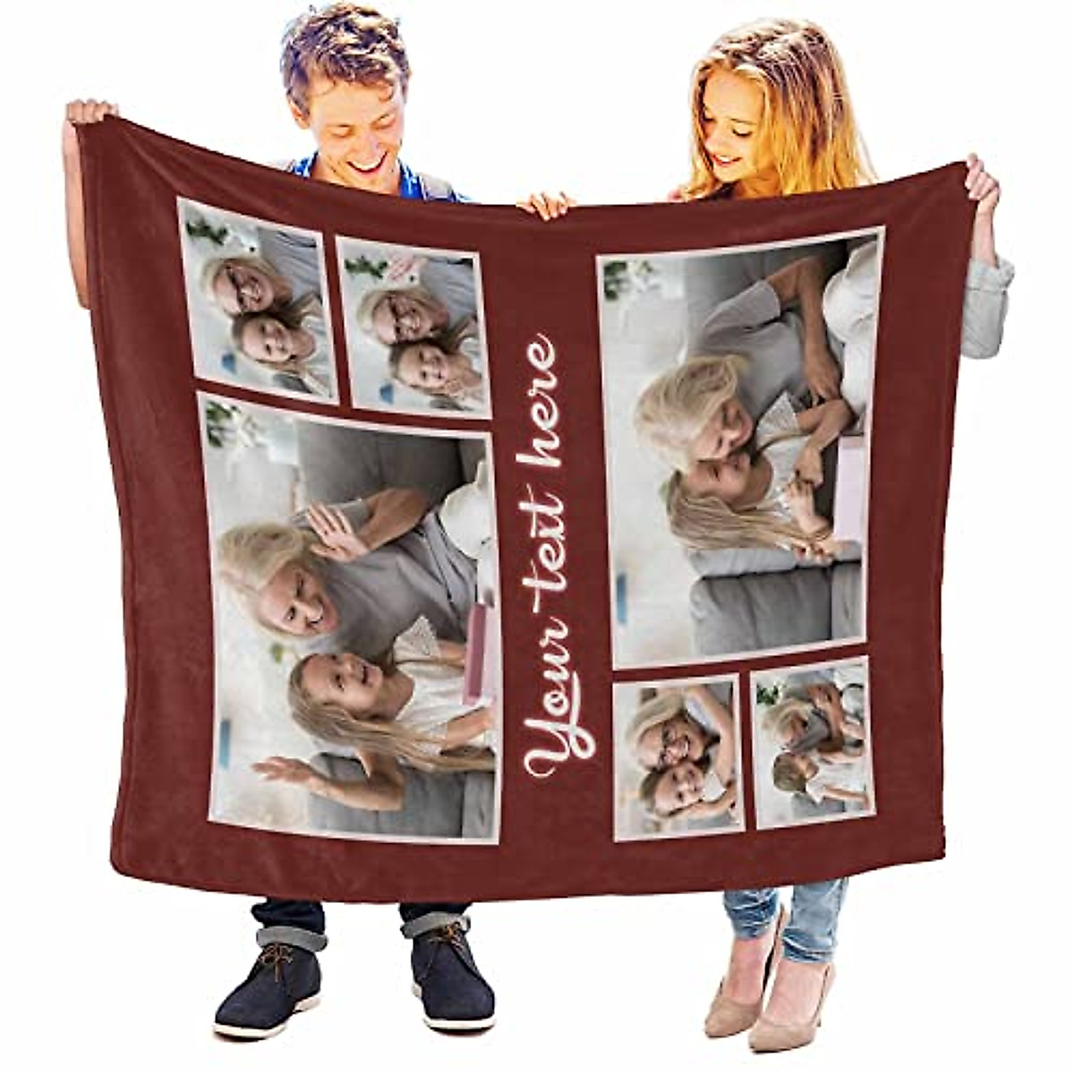 InterestPrint Custom Blanket with Photo Text, Customized Picture Collage Personalized Throw Blankets for Adult Kid Family Birthday Christmas Halloween Father Mother Valentines Day