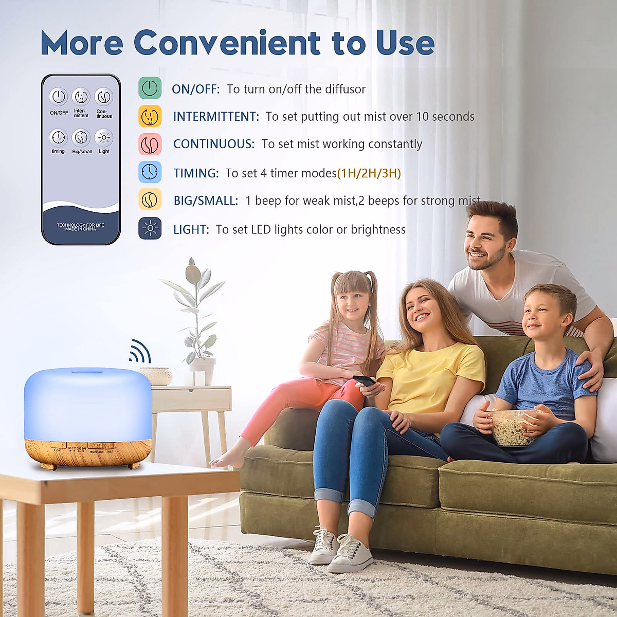 Essential Oil Diffuser, YIKUBEE Oil Diffuser, 500ml Humidifier, Diffusers for Home, Aromatherapy Diffuser with Remote Control, Diffusers for Essential Oils Large Room