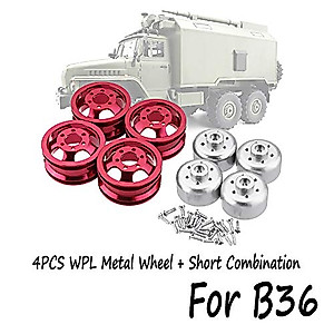 LOYE TBS Tango 2 Pro V3 Metal 4PCS Upgrade Car Combination Short Spare WPL Wheel for WPL B36 RC + Parts Camera Drone Accessories Kids Go Pro Accessories (Red,Silvery, One Size)