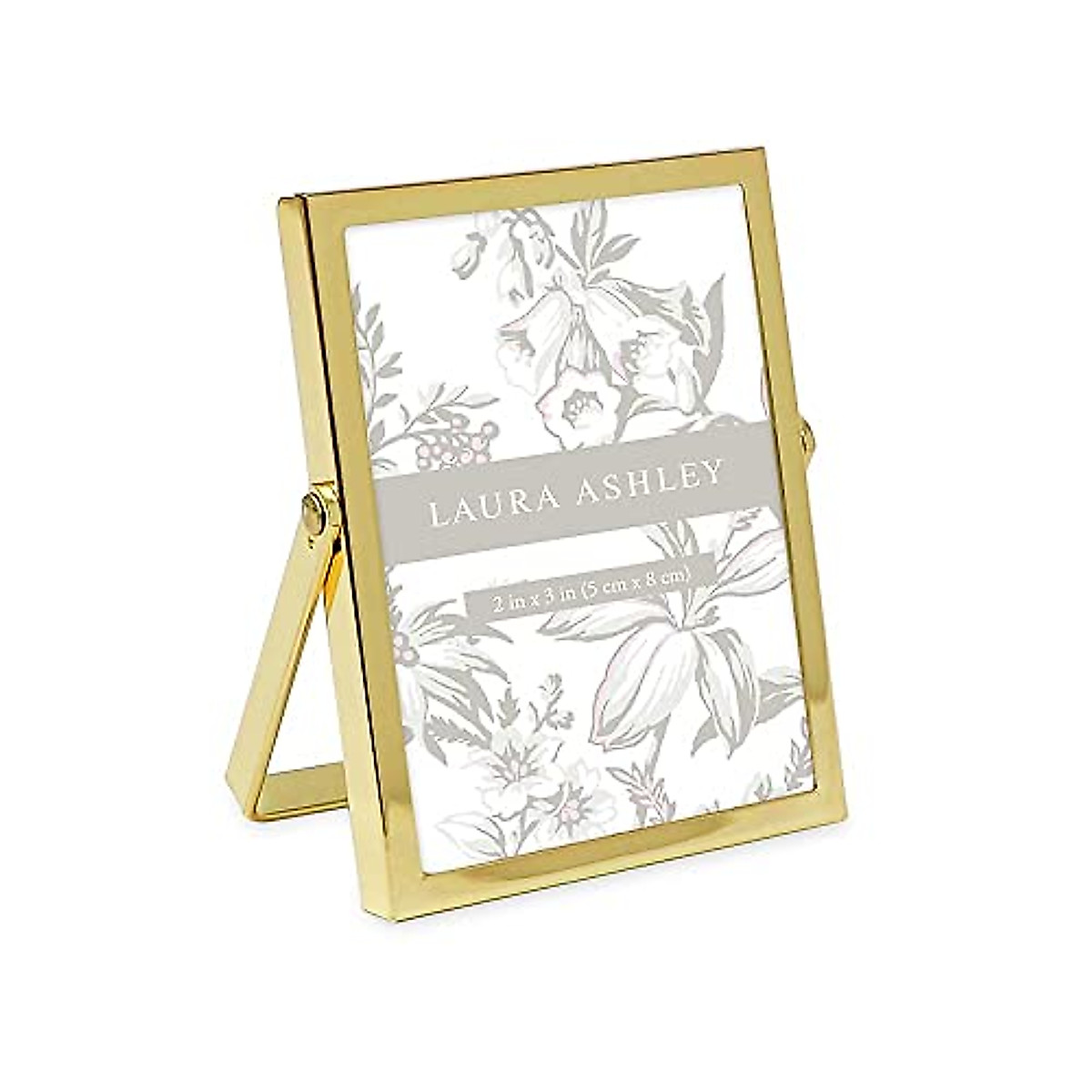 Laura Ashley 2x3 Gold Flat Metal Picture Frame (Vertical) with Pull-Out Easel Stand, Made for Tabletop, Counterspace, Shelf and Desk (2x3, Gold)