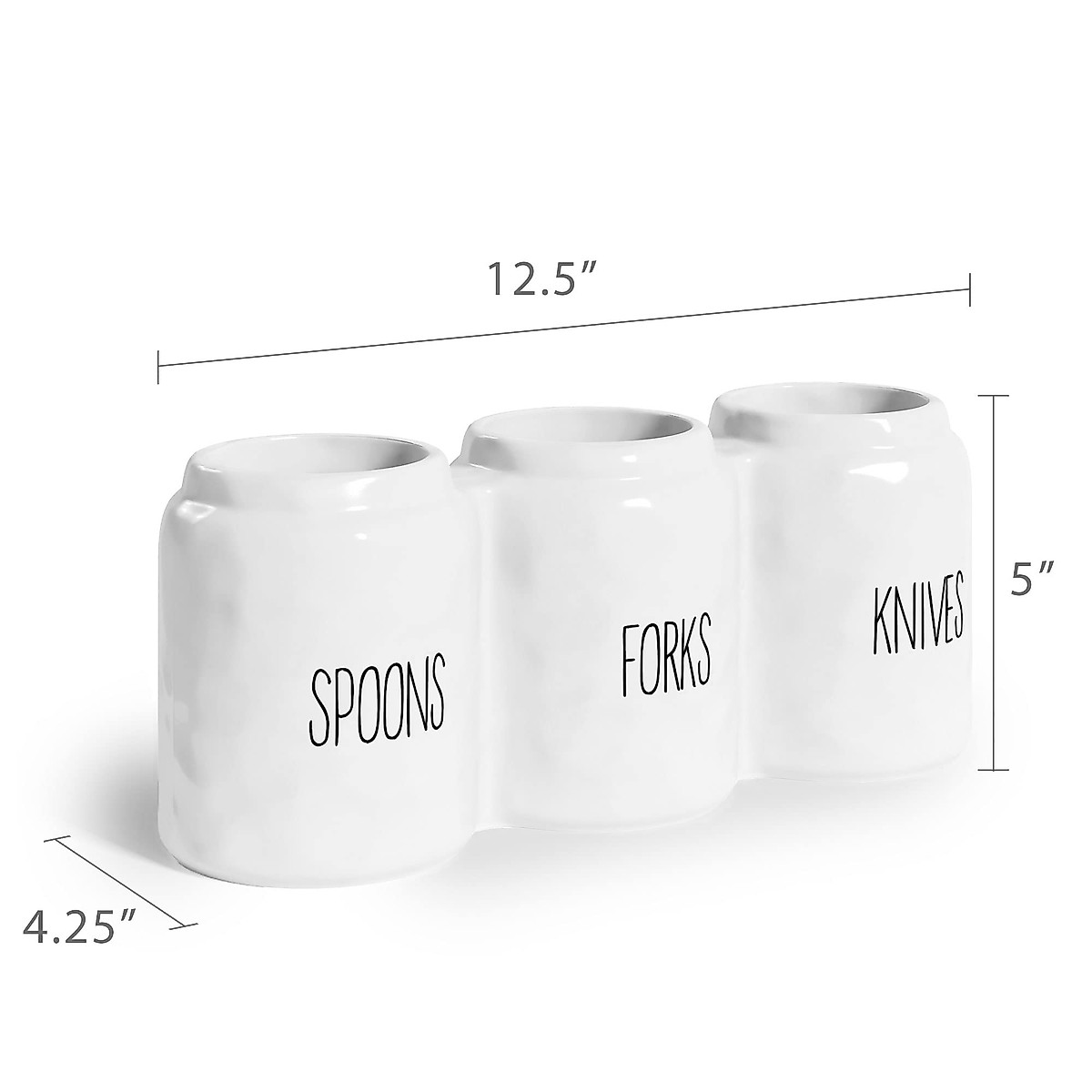 Barnyard Designs Fork Spoon Knife Flatware Holder, Countertop Silverware Organizer, Cutlery Utensil Caddy for Kitchen, Picnic or Parties, White, Set of 3, 12.5” x 4.25” x 5”