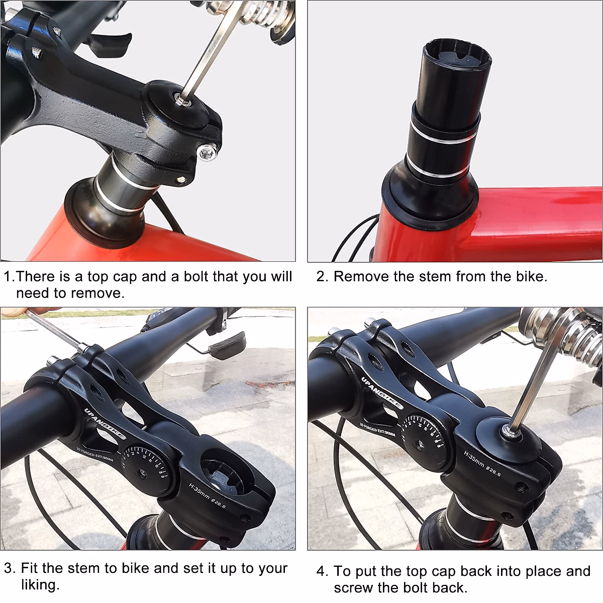 UPANBIKE Bike Adjustable Stem 31.8mm 85 Degree 90mm 110mm 145mm Aluminum Alloy Riser Extender for MTB Mountain Bicycle Road City Bike