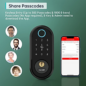 Smart Door Lock, hornbill 8-in-1 Keyless Entry Door Lock Biometric Fingerprint Smart Deadbolt, Electronic Digital Bluetooth Keypad Code Door Lock, Smart Locks for Front Door, IC Fob & App Control