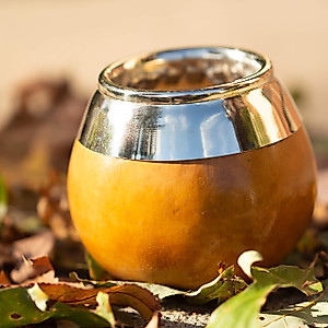 Circle of Drink - Handcrafted Natural Yerba Mate Gourd (Calabash Mate Cup) with Alpaca Silver Brim - Handmade in Argentina (Natural)