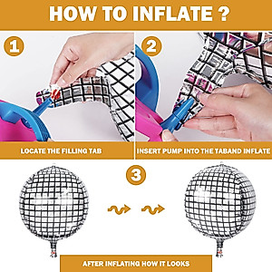 8 PCS 22Inch Silver Disco Ball Ballons, 4D Large Foil Balloons with Metallic Star for 70s Disco Dance Birthday Party Graduation New Year Decoration