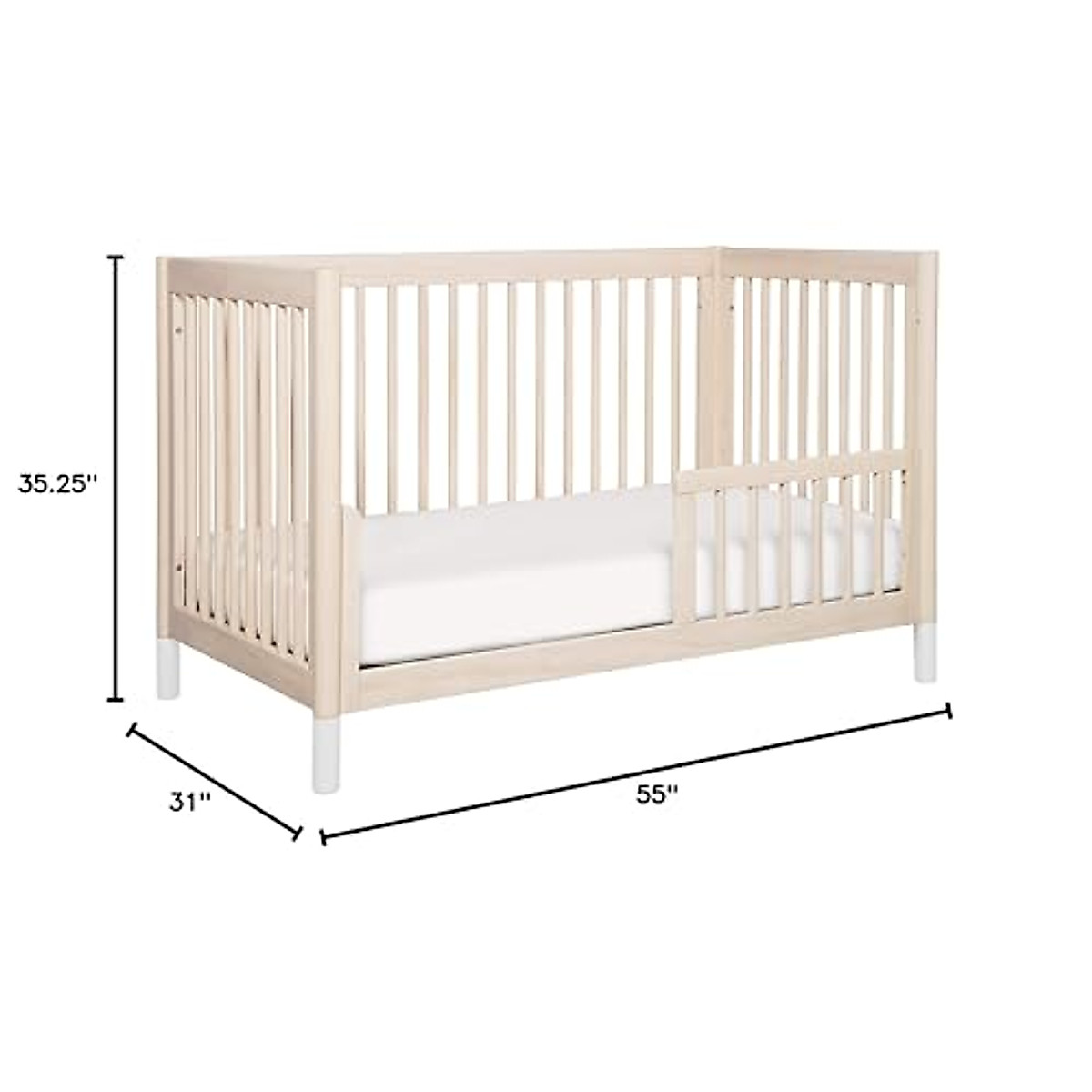 Babyletto Gelato 4-in-1 Convertible Crib with Toddler Bed Conversion in Washed Natural and White, Greenguard Gold Certified