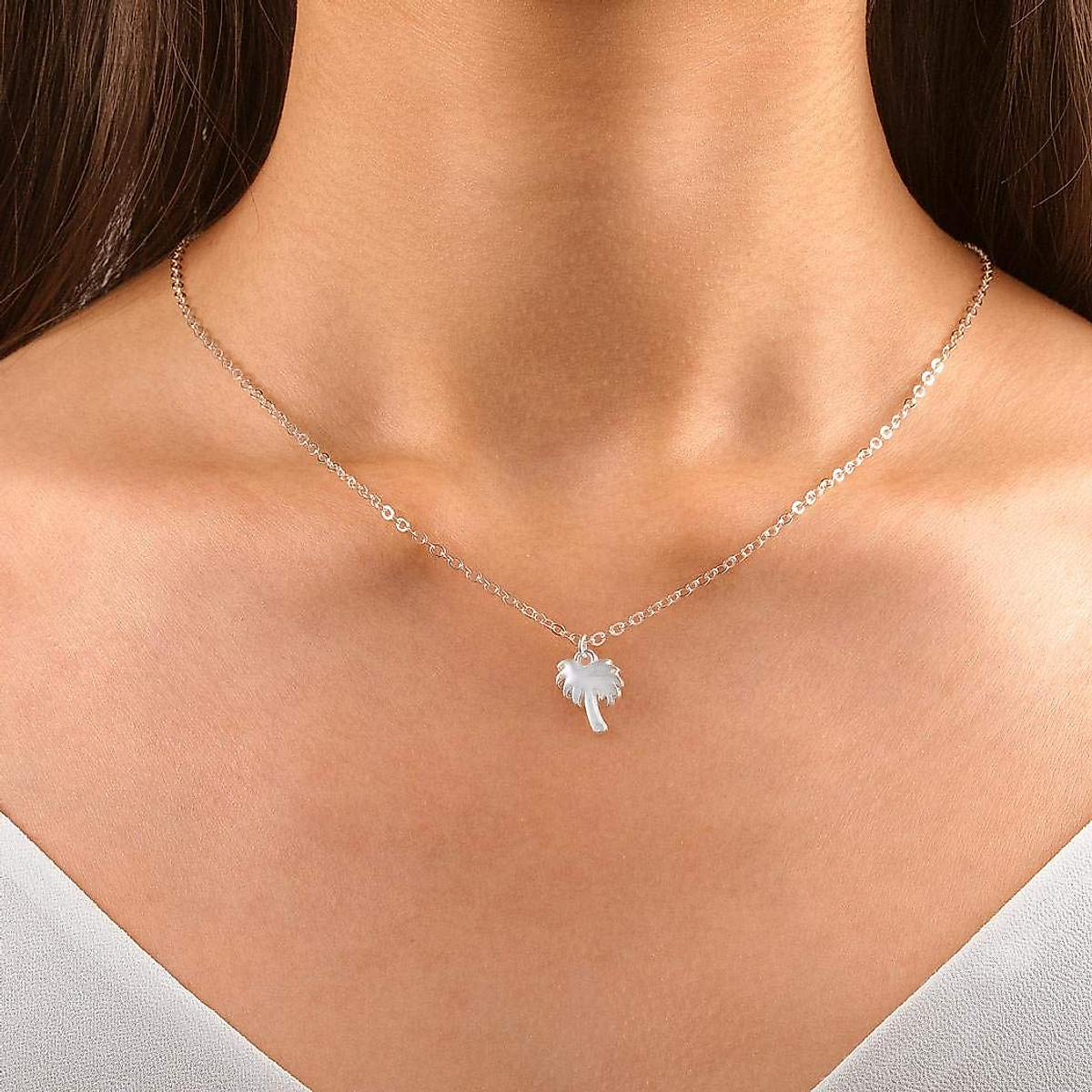 Yalice Tropical Palm Tree Pendant Necklace Chain Short Coconut Necklaces Jewelry for Women and Girls (Silver)