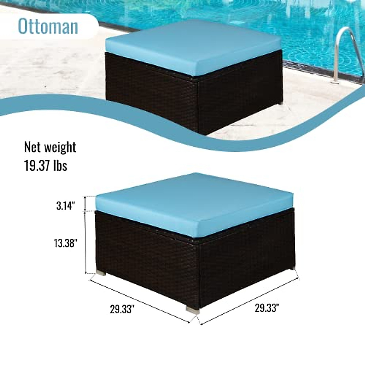 HomSof 6-Piece PE Rattan Wicker Sectional Cushioned Sofa Sets with 1 Red Pillow, Blue + Brown