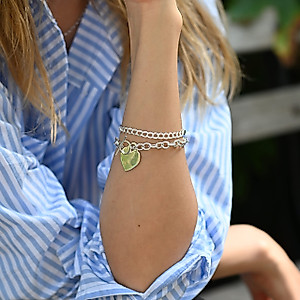 PORI JEWELERS .925 Sterling Silver Heart Charm Bracelet - For Women - Toggle Lock - 7.5"