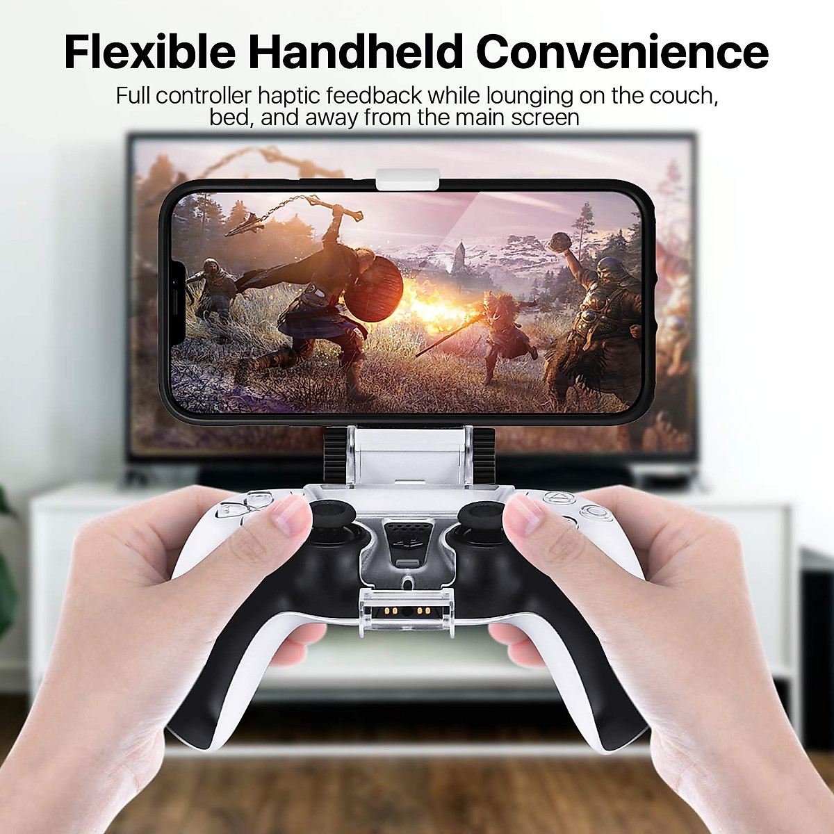 TNP PS5 Controller Phone Mount - Universal Phone Controller Mount for Playstation DualSense Controller - Adjustable Viewing Angle Mobile Gaming Clip for PS Remote Play