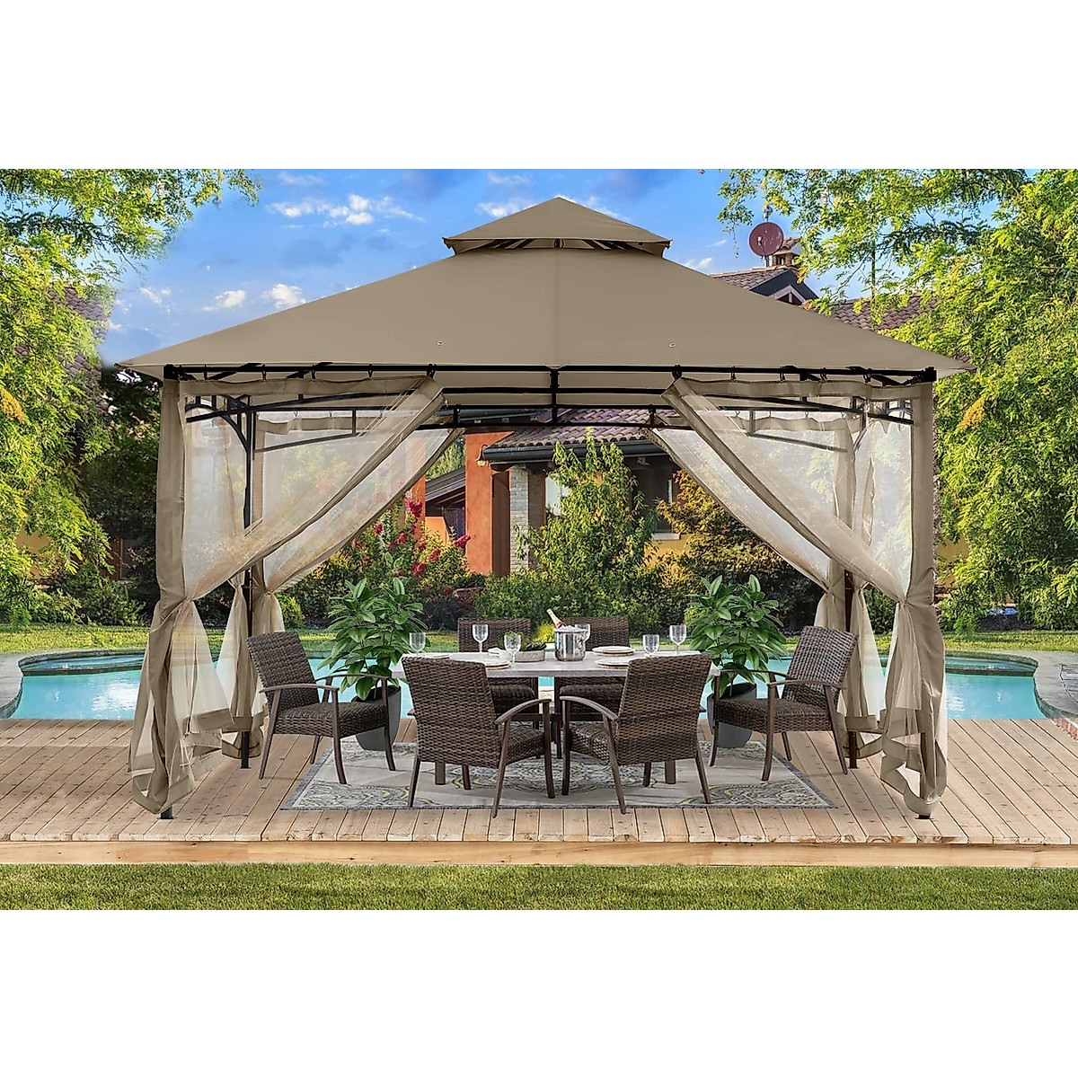 Sturdy Patio Gazebo 10 Ft x 12 Ft with Mosquito Netting by ABCCANOPY