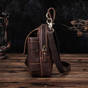 Le'aokuu Mens Genuine Leather Coffee Fanny Small Messenger Shoulder Satchel Waist Bag Pack (V832 DB)