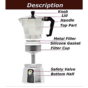MINBAI Aluminum Espresso Coffee Maker Pot for Great Flavored Strong Espresso, Classic Italian Style Moka Pot, Makes Delicious Coffee, Easy to Operate & Quick Cleanup (12 cups)(Silver), XL, (MB-600)