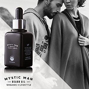Mystic Man Organic Premium Beard Oil - (Promotes Growth, Softens and Strengthens Beard & Mustache), USDA Organic, Leave-In Conditioner with Sandalwood, and Jojoba Oil, 1.0 Fl oz.