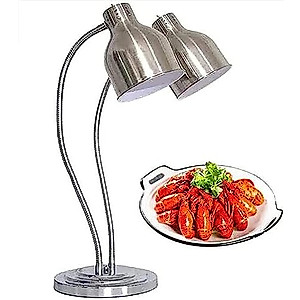 LINKANRUO Countertop Food Warmer Lamp 250W Bulb Commercial Food Heat Lamp for Food Warming Restaurant Warmer Food Service, Adjustable Lampshade Lamps(Sliver,Double Head)