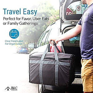 Insulated Commercial Food Delivery Bag with Side Pockets - Professional Food Warmer Portable Catering Hot Cold Meals - Thick Insulation Cooler for Grocery Shopping - 23 inches x 15 inches x 14 inches